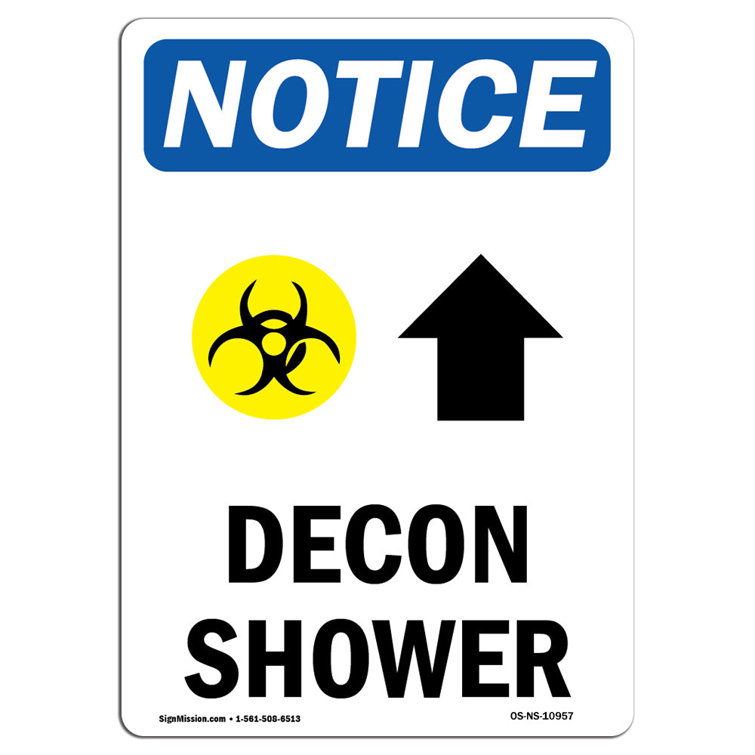 SignMission OSHA Notice - Decon Shower [Up Arrow] Sign With Symbol ...